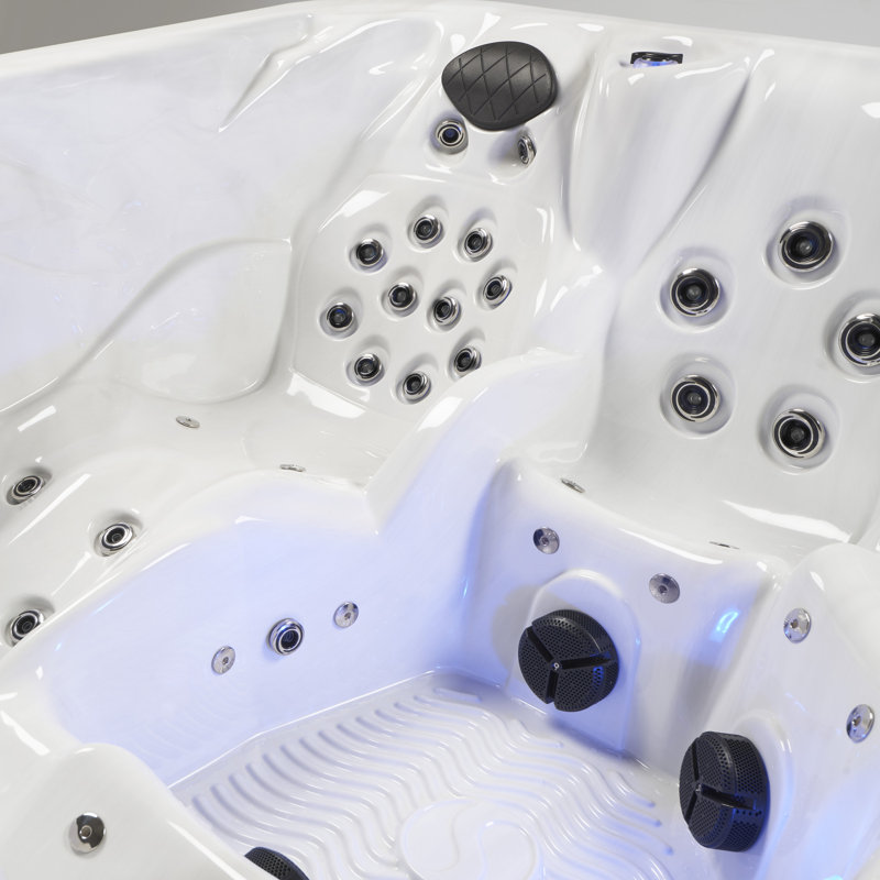 Aqualife® by Strong Spas® Grand Banks 5-Person 81-Jet Acrylic Lounger Hot Tub Spa, Stainless ...